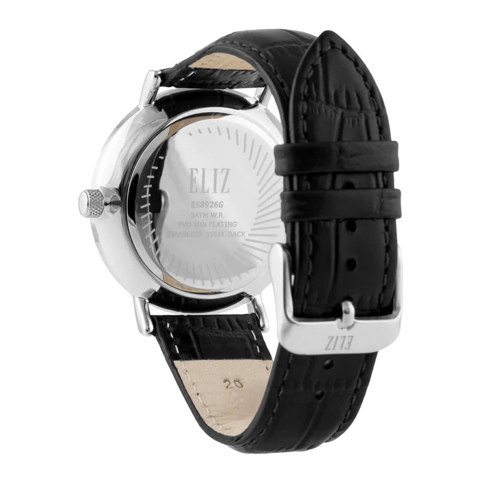 Buy ELIZ ES8926G1SSN SS Caseback & Leather Strap Multifunction Men's ...